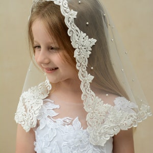 Kid Veil With Pearls , Child Veil for Church, Catholic Lace Mantilla - Etsy
