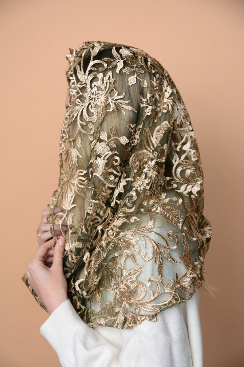 NEW!! Infinity Gold Chapel Veil, Catholic Lace Mantilla, Catholic Head ...