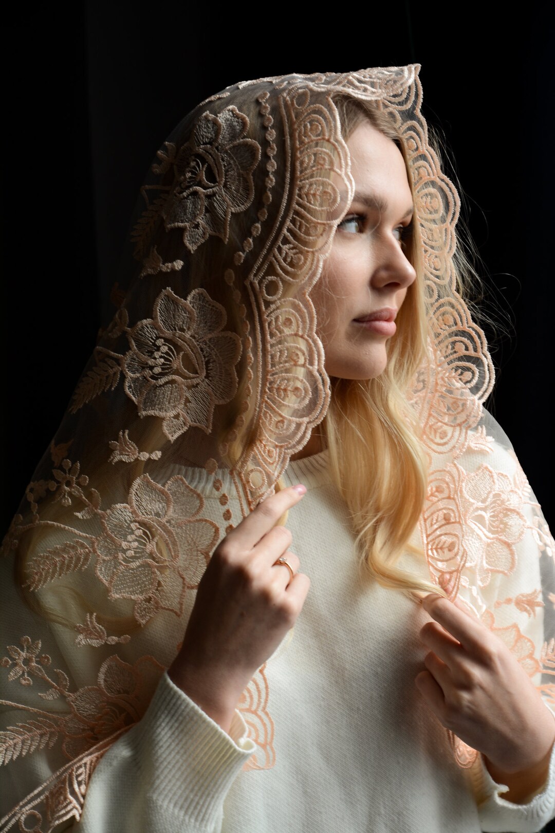 Classic Catholic Veil With Floral Lace, Our Lady of Guadalupe Veil ...