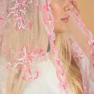 Limited Pink Gradient Veil, Long Mantilla, Pink Catholic Veil, Chapel ...