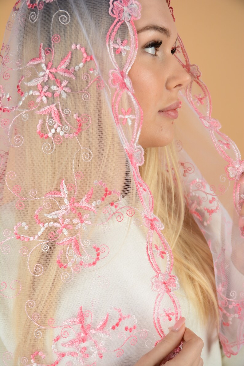 Limited Pink Gradient Veil Long Mantilla Pink Catholic Veil - Etsy