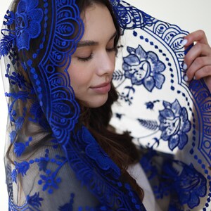Blue Chapel Veil, Long Church Veil, Classic Catholic Veil Mantilla - Etsy