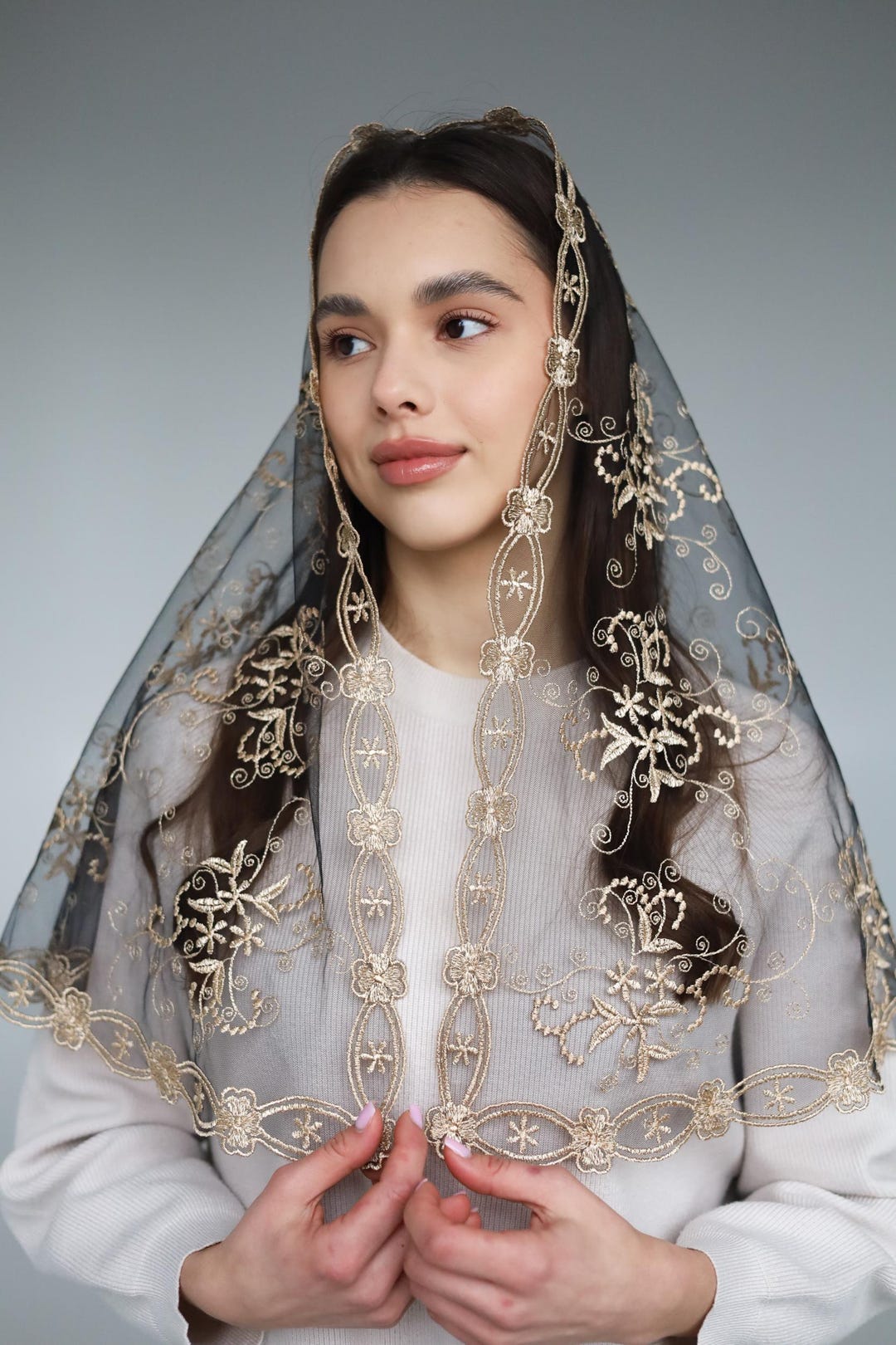 Long Gold Church Veil, Veil for Church, Catholic Mass Veil, Cathedral ...