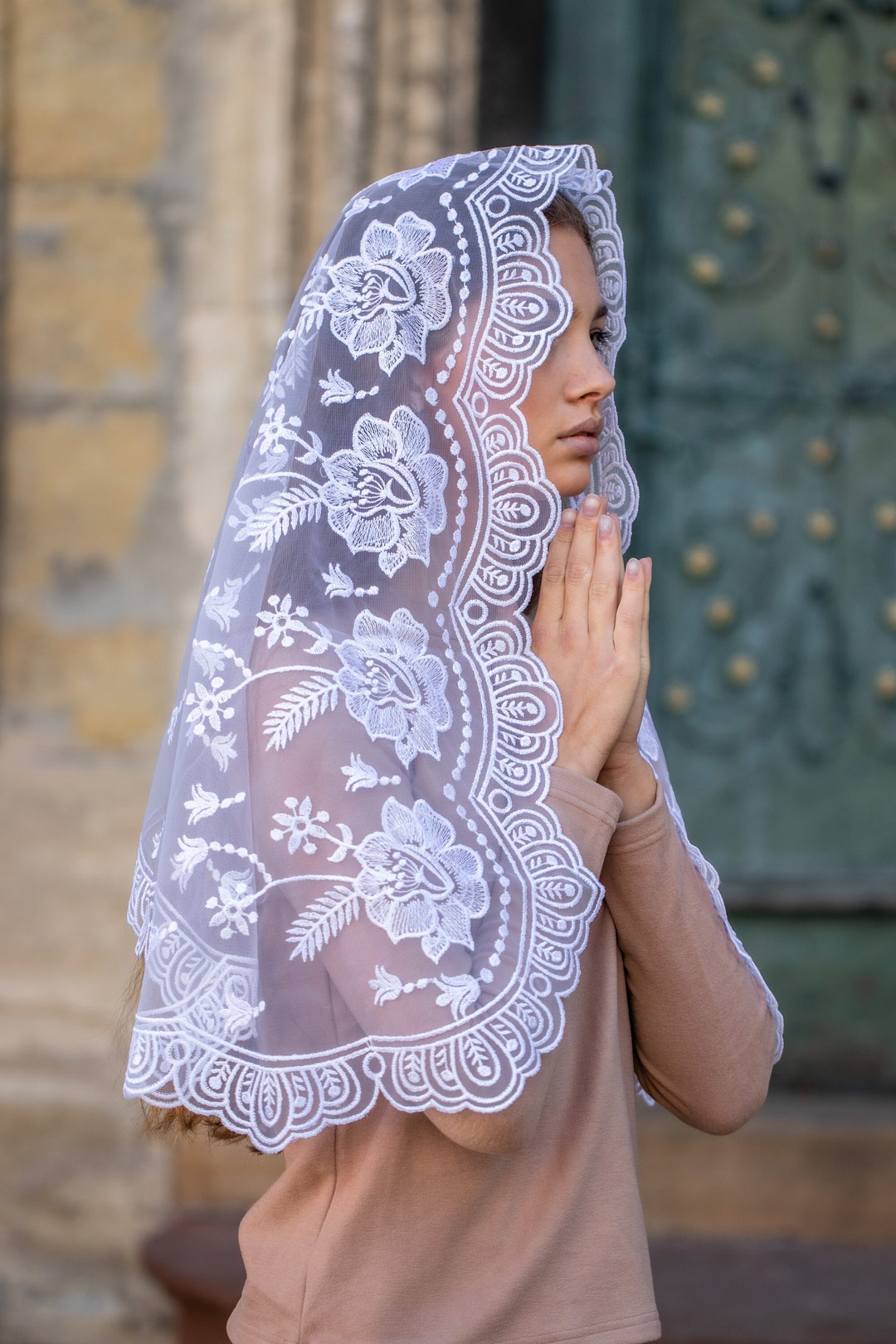 NEW!! Catholic Head Covering Veil, Lace Chapel Veil With Floral Design ...