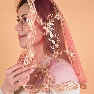 Traditional Catholic Veil, Pink Church Veil, Gold Short Lace Veil - Etsy