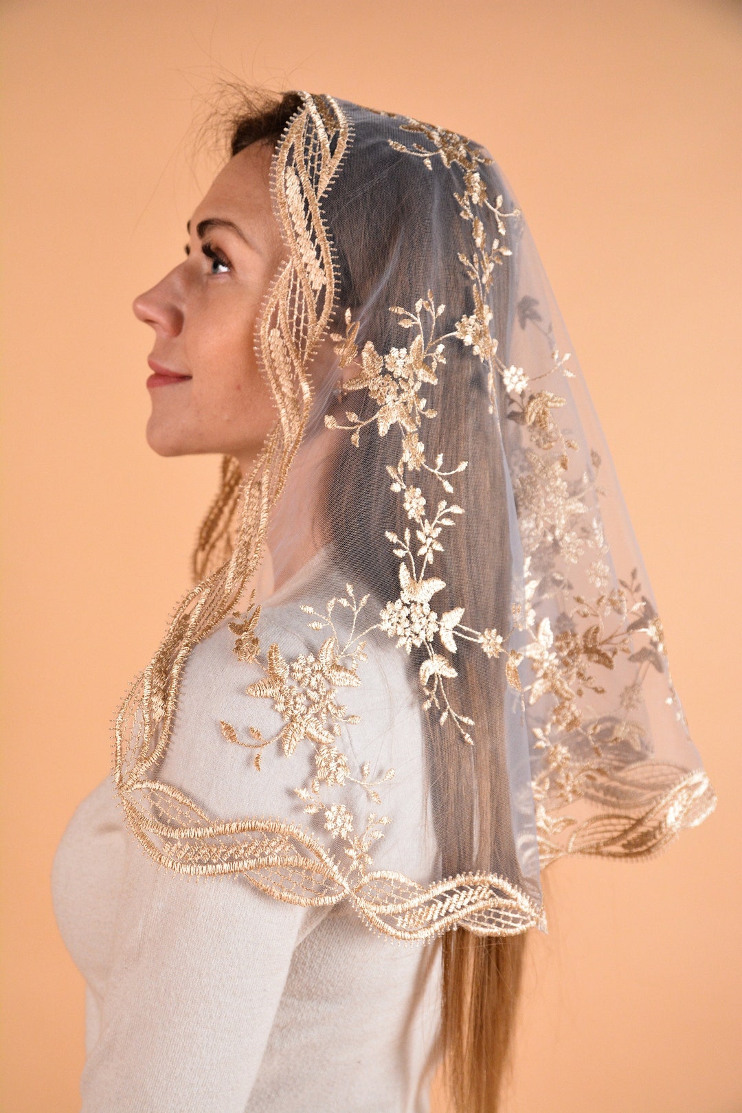Gold Church Veil, Traditional Catholic Veil, Gold Lace Scarf - Etsy
