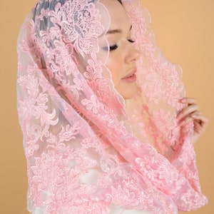 NEW!! Infinity Pink Chapel Veil, Catholic Lace Mantilla, Catholic Head ...