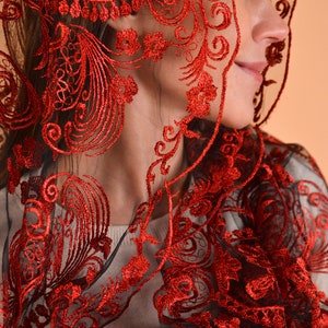Infinity Red Lace Chapel Veil, Lace Church Veil, Infinity Lace Chapel ...