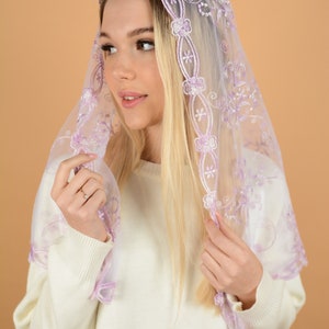 Limited Purple Long Veil, Long Mantilla, Purple Gradient Catholic Veil ...