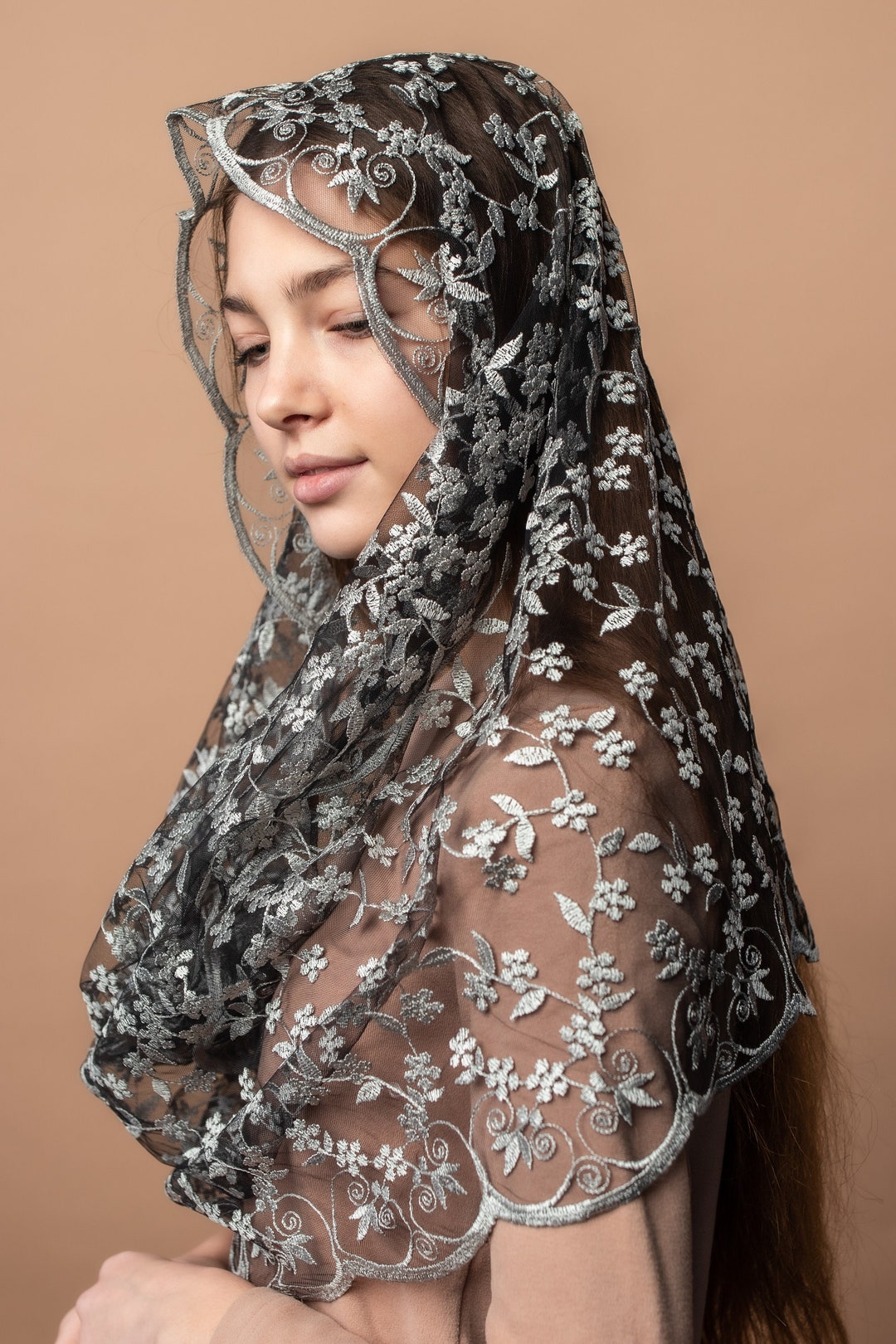 Classic Infinity Veil, Latin Mass Grey Veil, Infinity Catholic Veil 002 ...