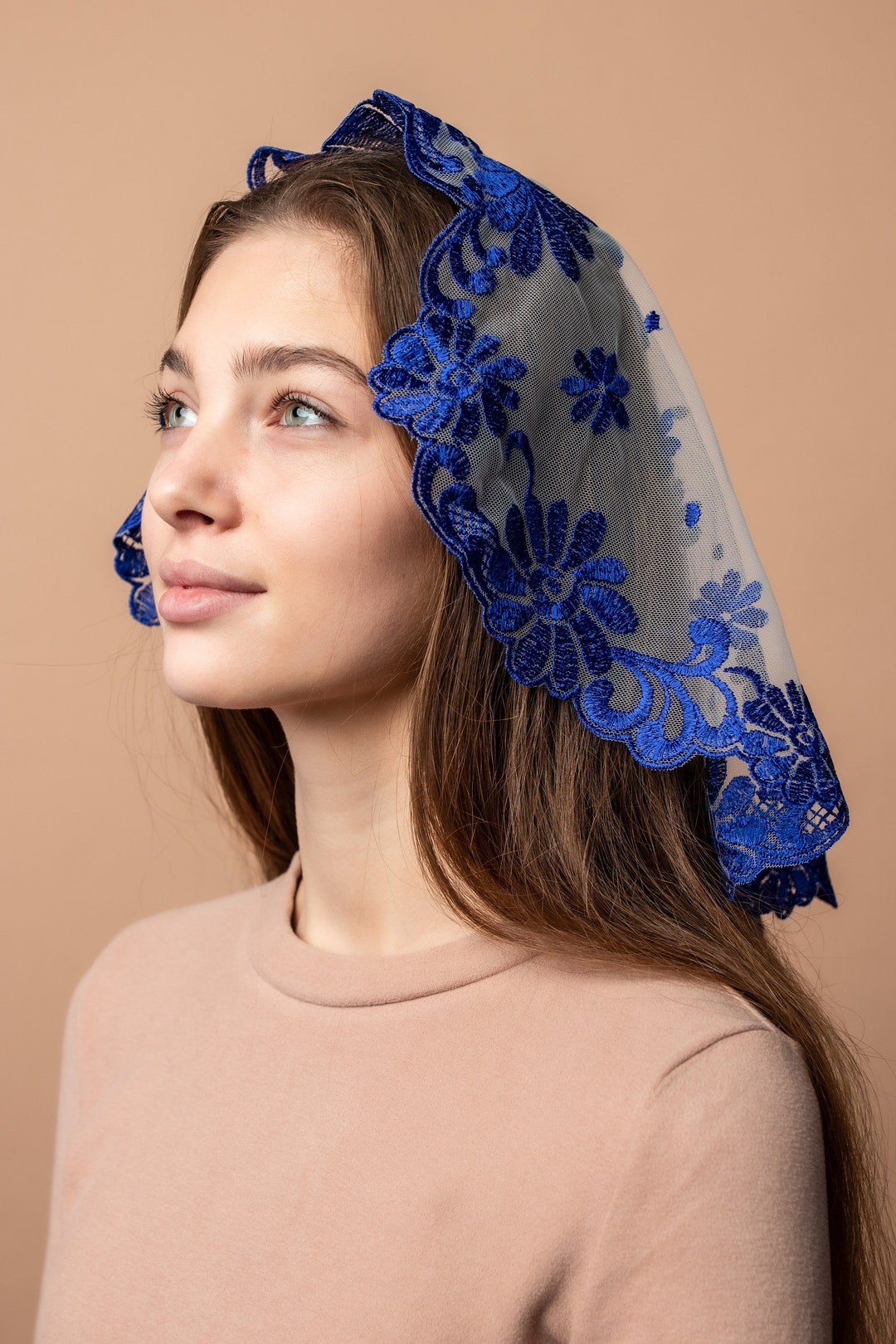 Blue Veil for Church, Catholic Head Covering Veil for Church, Catholic ...