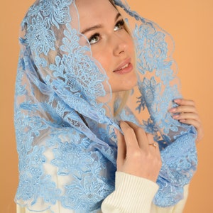 Infinity Blue Chapel Veil, Catholic Lace Mantilla, Catholic Head ...