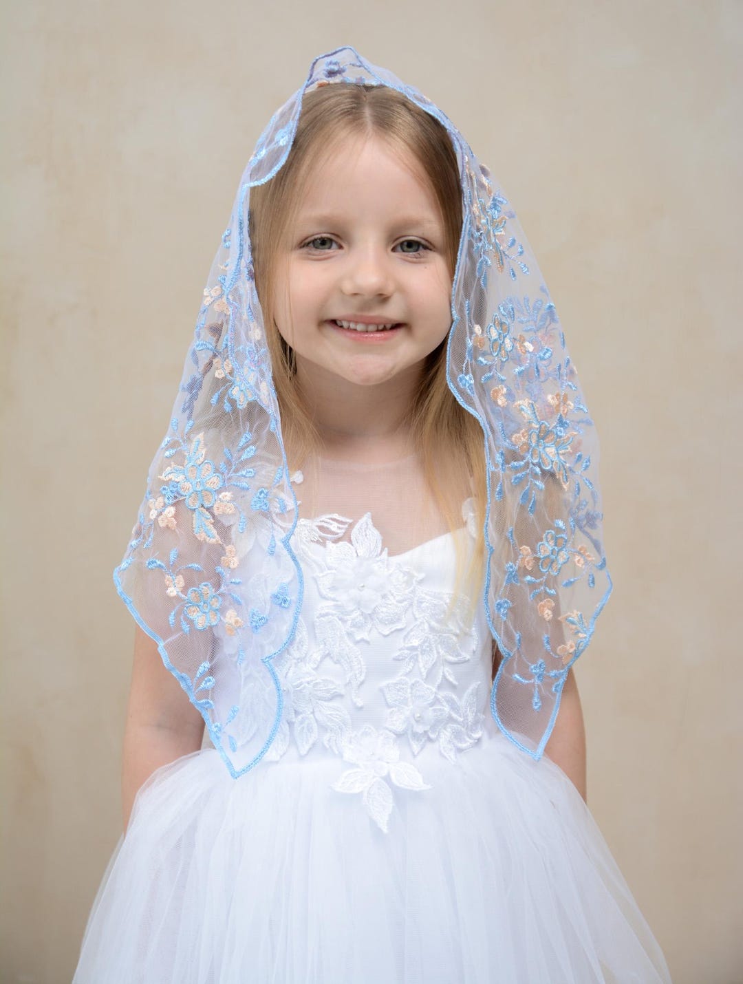 Blue Child Veil, Blue Catholic Kid Veil, Lace Chapel Veil for Child - Etsy
