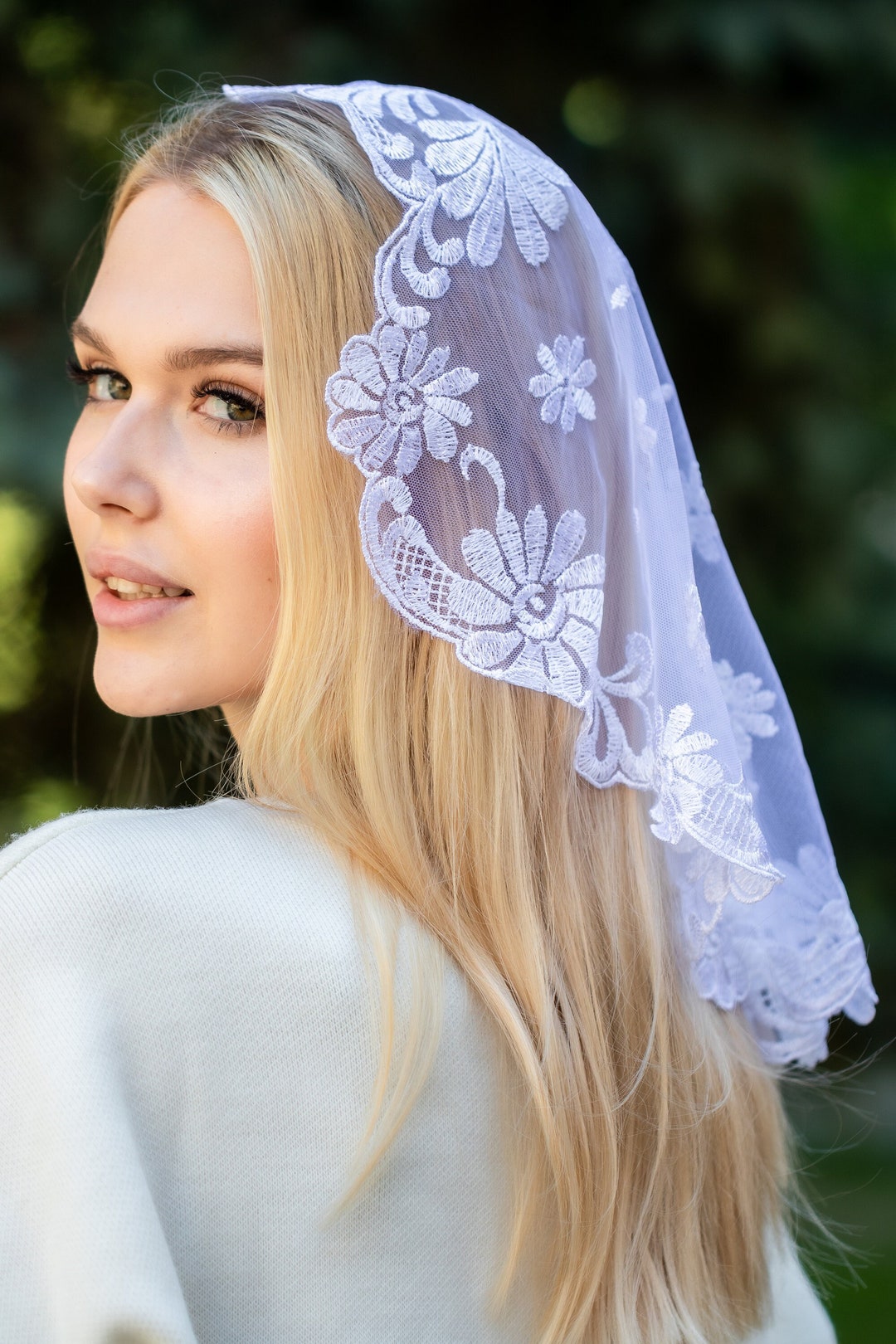 White Catholic Head Covering Veil for Church, Catholic Lace White ...