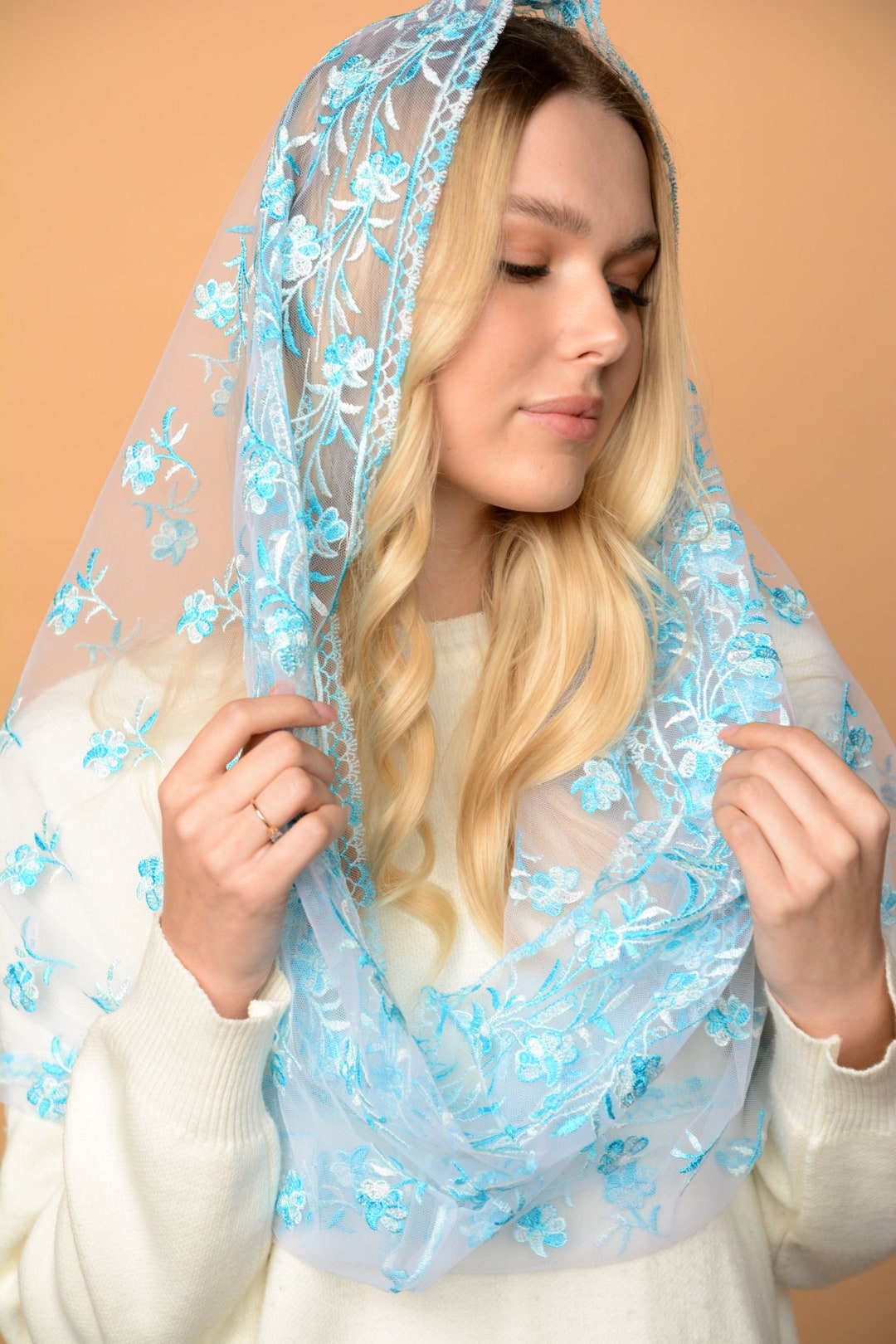Infinity Light Blue Veil, Veil for Church, Blue Chapel Veil - Etsy
