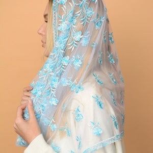 Infinity Light Blue Veil, Veil for Church, Blue Chapel Veil - Etsy