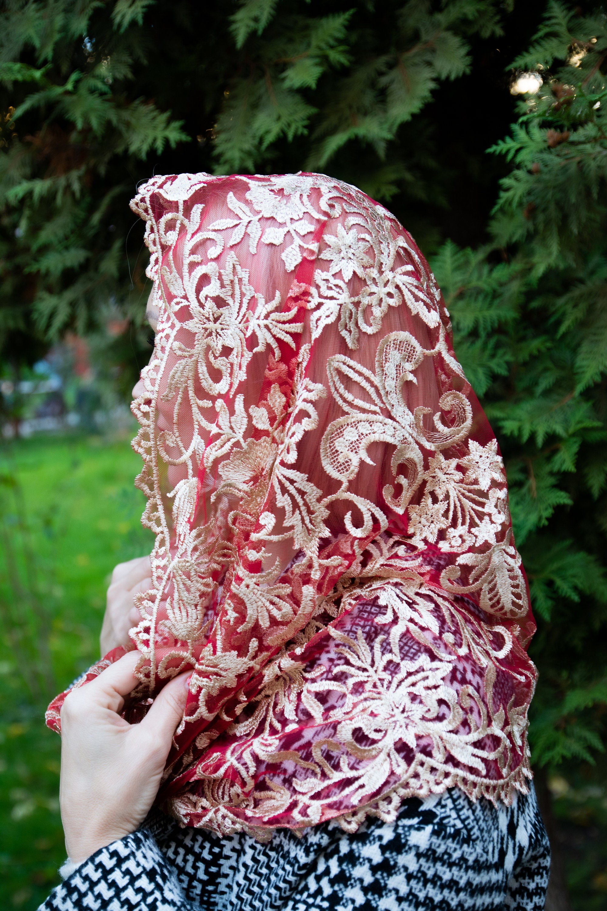 Infinity Chapel Veil With Lace Edge, Catholic Head Covering Veil for ...