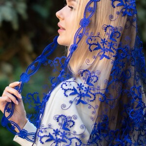 Blue Chapel Veil, Long Church Veil, Catholic Mantilla, Blue Chapel Veil ...