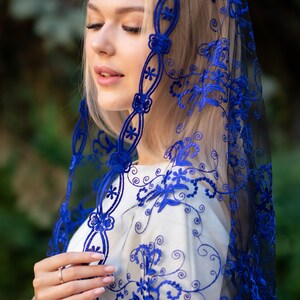 Blue Chapel Veil, Long Church Veil, Catholic Mantilla, Blue Chapel Veil ...