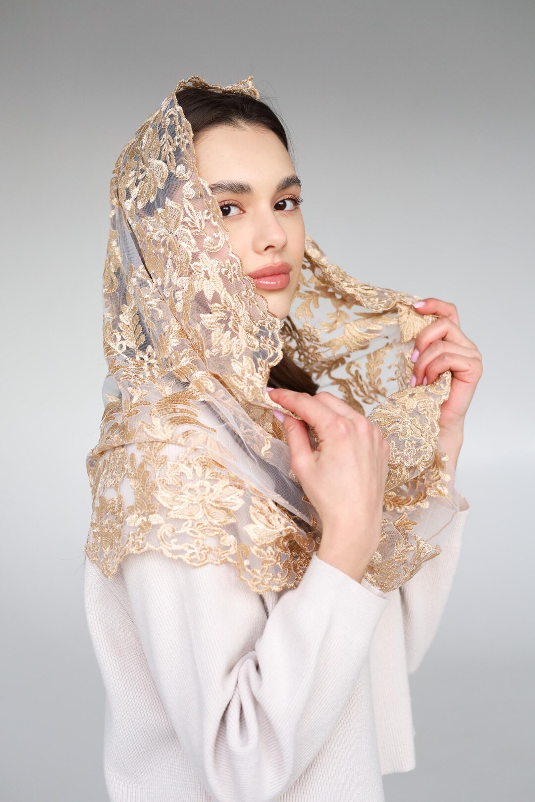 Infinity Chapel Veil With Lace Edge, Catholic Head Covering Veil for ...