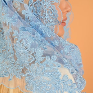 Infinity Blue Chapel Veil, Catholic Lace Mantilla, Catholic Head ...