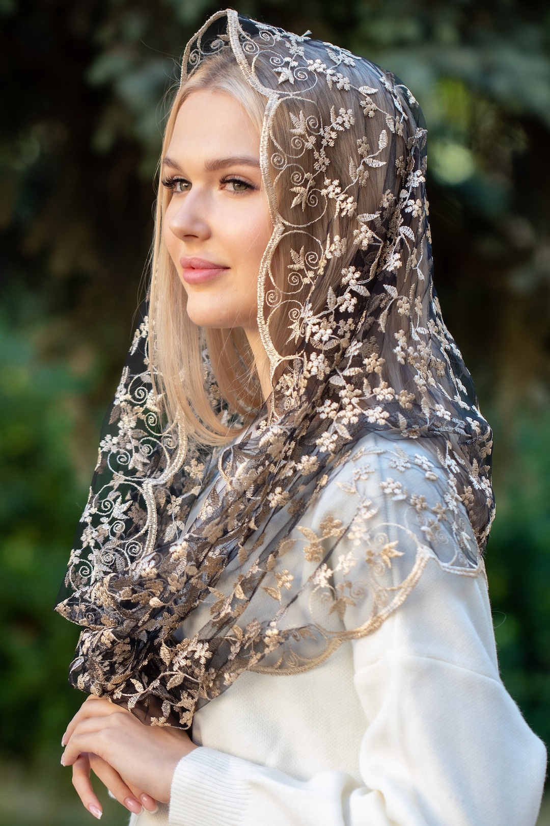 Black Infinity Veil, Gold Latin Mass Veil, Infinity Catholic Veil - Etsy