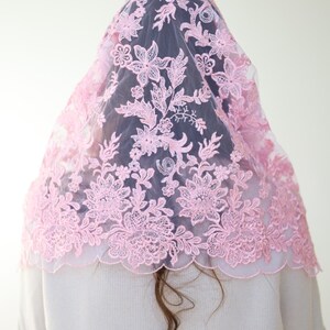 Pink Infinity Veil, Pink Chapel Veil, Catholic Head Covering Veil for ...