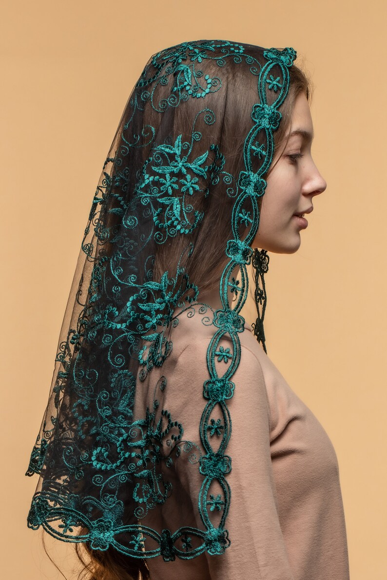 Emerald Green Chapel Veil, Traditional Chapel Veil, D Shape Chapel Veil ...