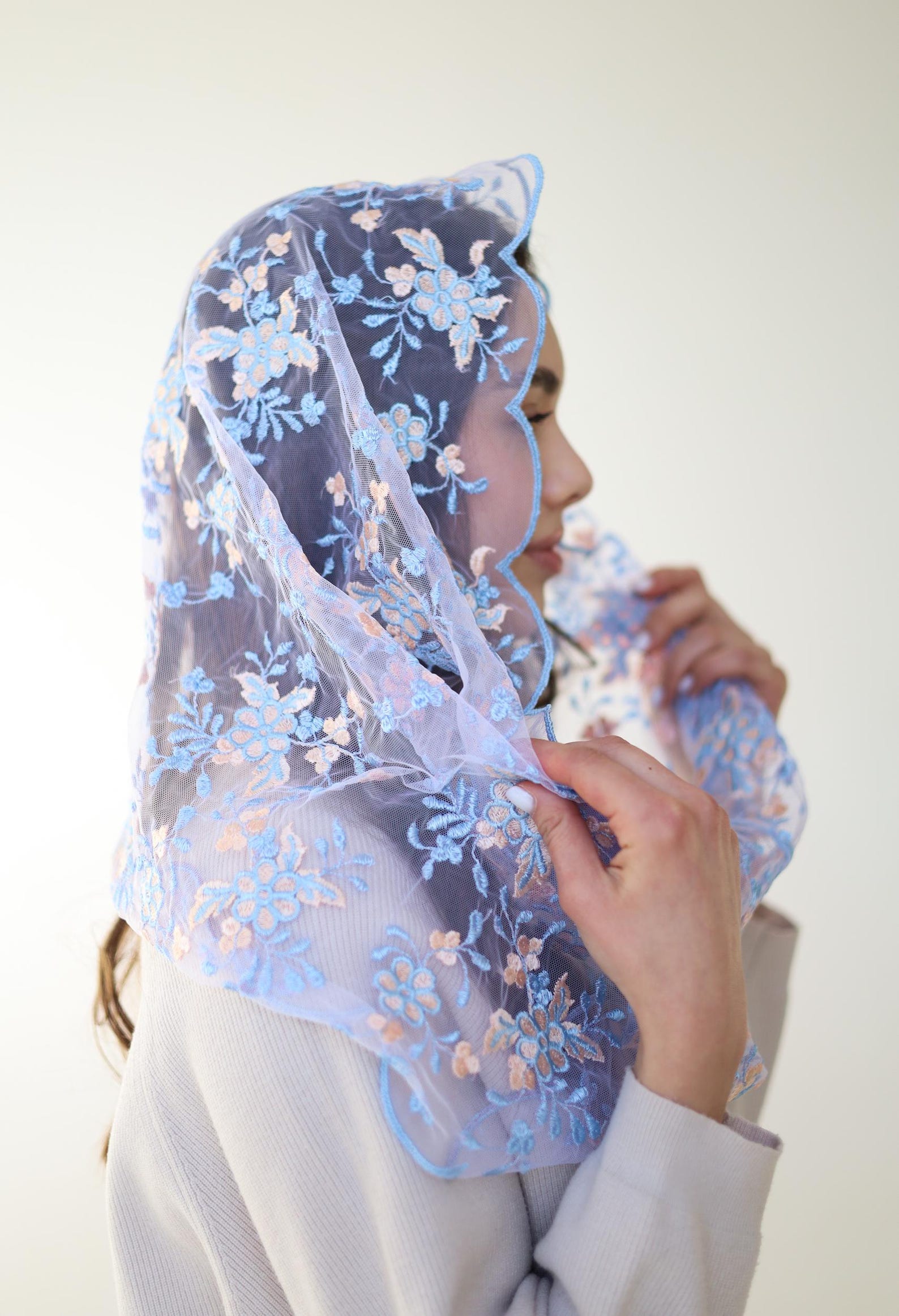 Limited Infinity Chapel Veil, Catholic Blue Head Covering Veil for ...