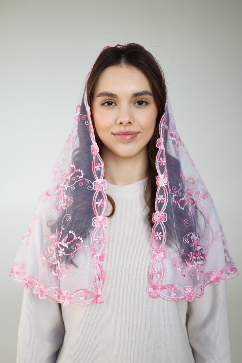 Limited Pink Gradient Veil, Long Mantilla, Pink Catholic Veil, Chapel ...