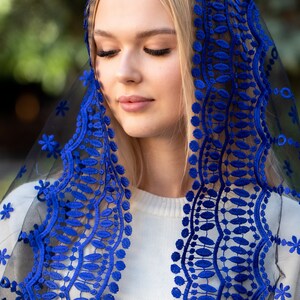 NEW!! Long Blue Mass Veil, Veil Mantilla, Faith Head Coverings Holy ...