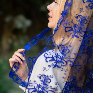 Blue Chapel Veil, Long Church Veil, Catholic Mantilla, Blue Chapel Veil ...