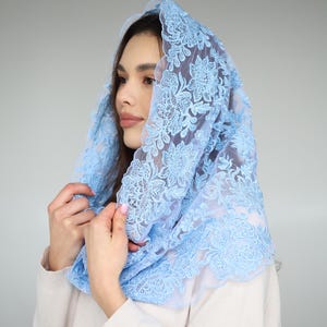 Infinity Blue Chapel Veil, Catholic Lace Mantilla, Catholic Head ...