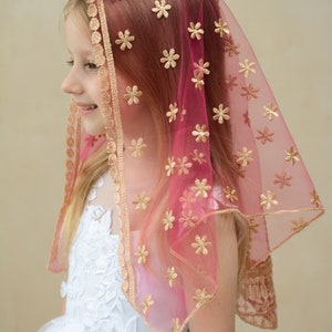 Pink Child Veil, Pink Catholic Kid Veil, Lace Chapel Veil for Child - Etsy