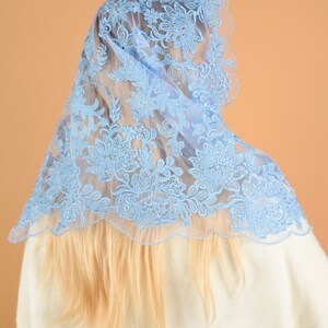 Infinity Blue Chapel Veil, Catholic Lace Mantilla, Catholic Head ...