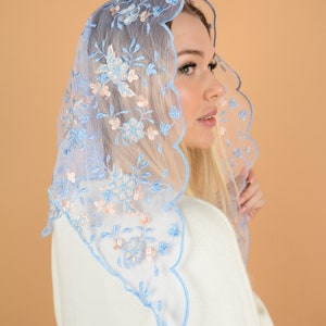 Limited Chapel Veil, Catholic Blue Head Covering Veil for Church ...