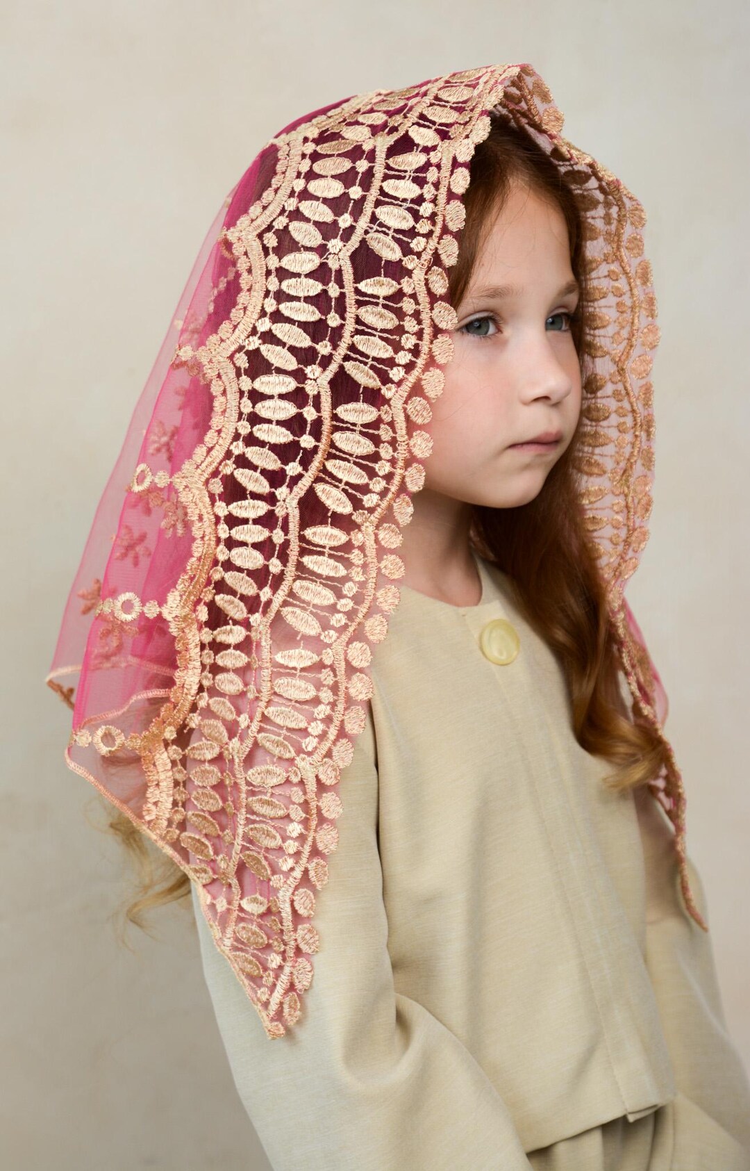 Pink Child Veil, Pink Catholic Kid Veil, Lace Chapel Veil for Child - Etsy