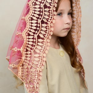Pink Child Veil, Pink Catholic Kid Veil, Lace Chapel Veil for Child - Etsy
