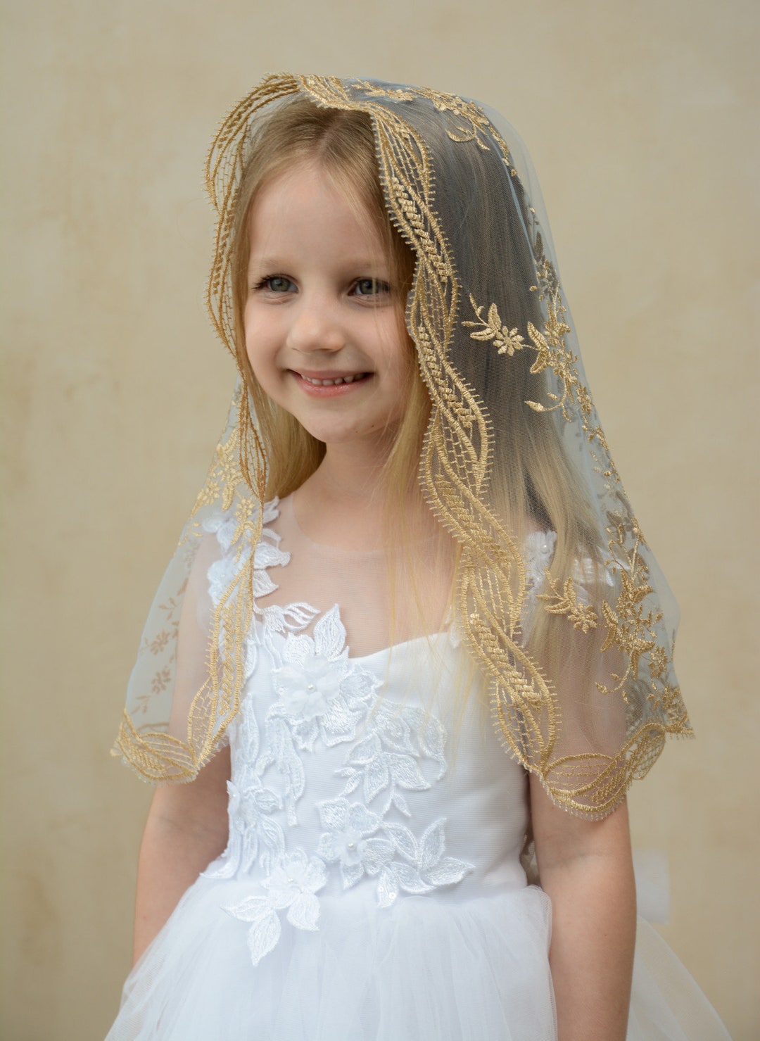 Child Latin Mass Veil, Children Gold Lace Veil, Gold Kid Veil - Etsy