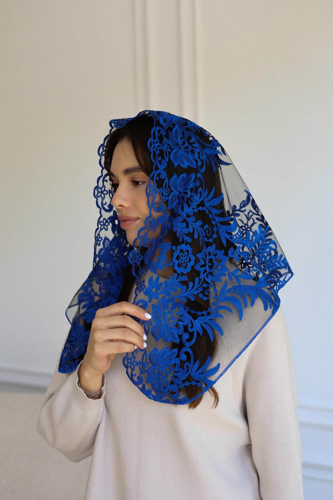 NEW!! Blue Mass Veil, Short Veil Mantilla, Faith Head Coverings Holy ...