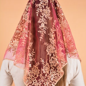 Pink Triangle Lace Veil, Chapel Veil, Latin Mass Veil - Etsy