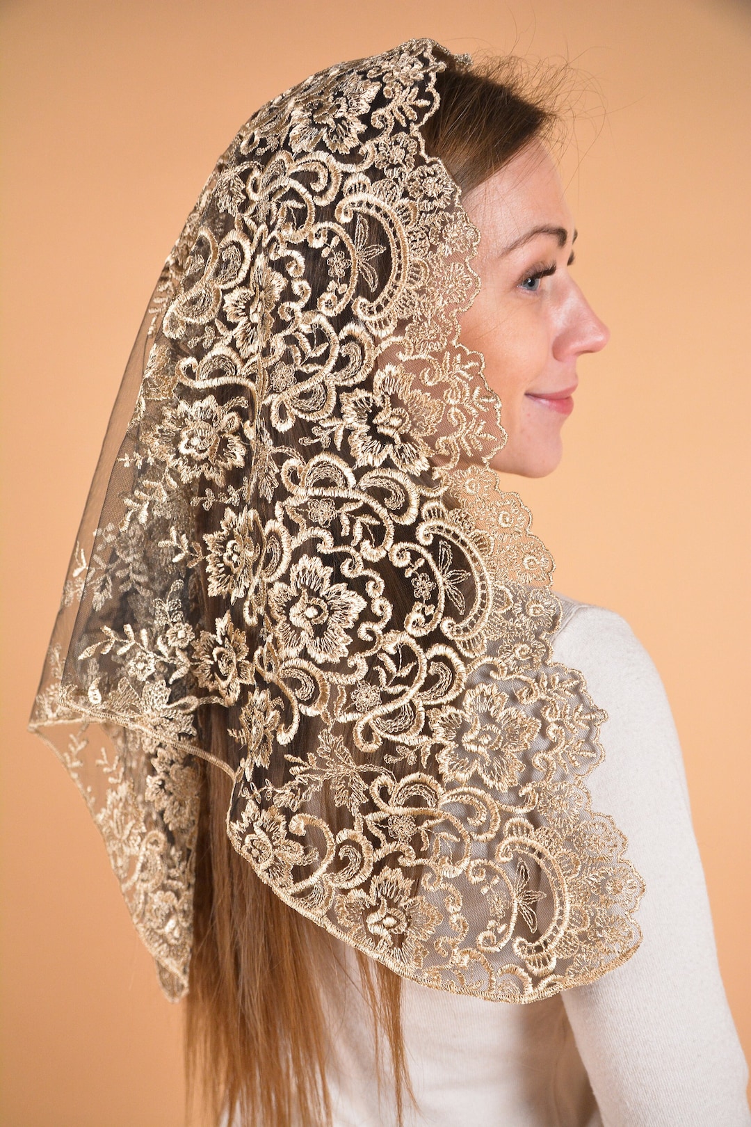 Catholic Short Veil, Gold Chapel Veil, Latin Mass Mantilla - Etsy
