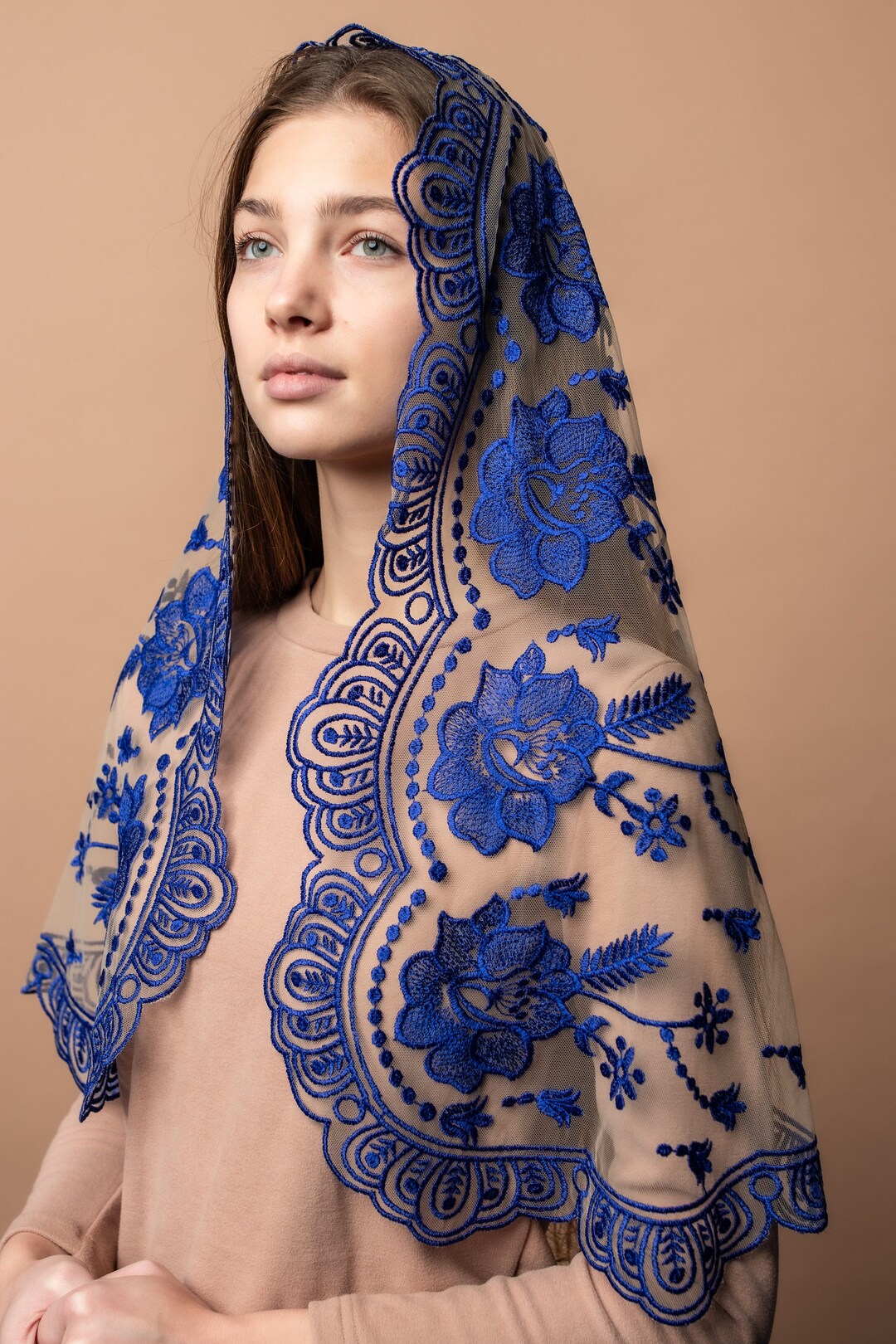 Long Church Veil, Blue Chapel Veil, Classic Catholic Veil Mantilla - Etsy