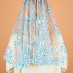 Light Blue Gradient Limited Veil, Long Mantilla, Blue Catholic Veil ...