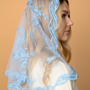 Blue Traditional Catholic D Shape Mantilla , Bluelace Scarf, Bluechurch ...