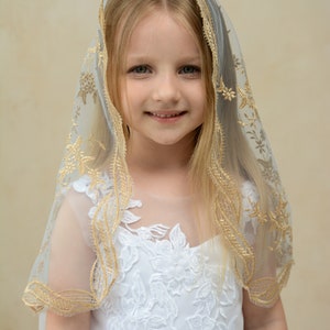 Child Latin Mass Veil, Children Gold Lace Veil, Gold Kid Veil - Etsy