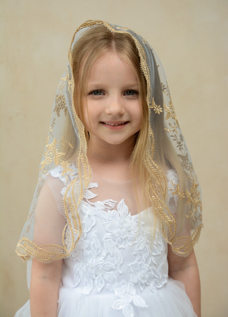 Child Latin Mass Veil, Children Gold Lace Veil, Gold Kid Veil - Etsy