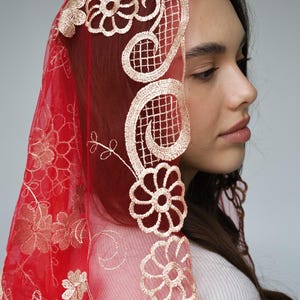 Red Mass Veil, Lace Veil Mantilla, Faith Head Coverings Holy, Chapel ...
