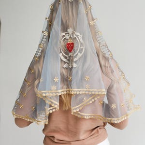 Pink Sacred Heart Veil, Catholic Mantilla Veil, Embroidered Chapel Veil ...