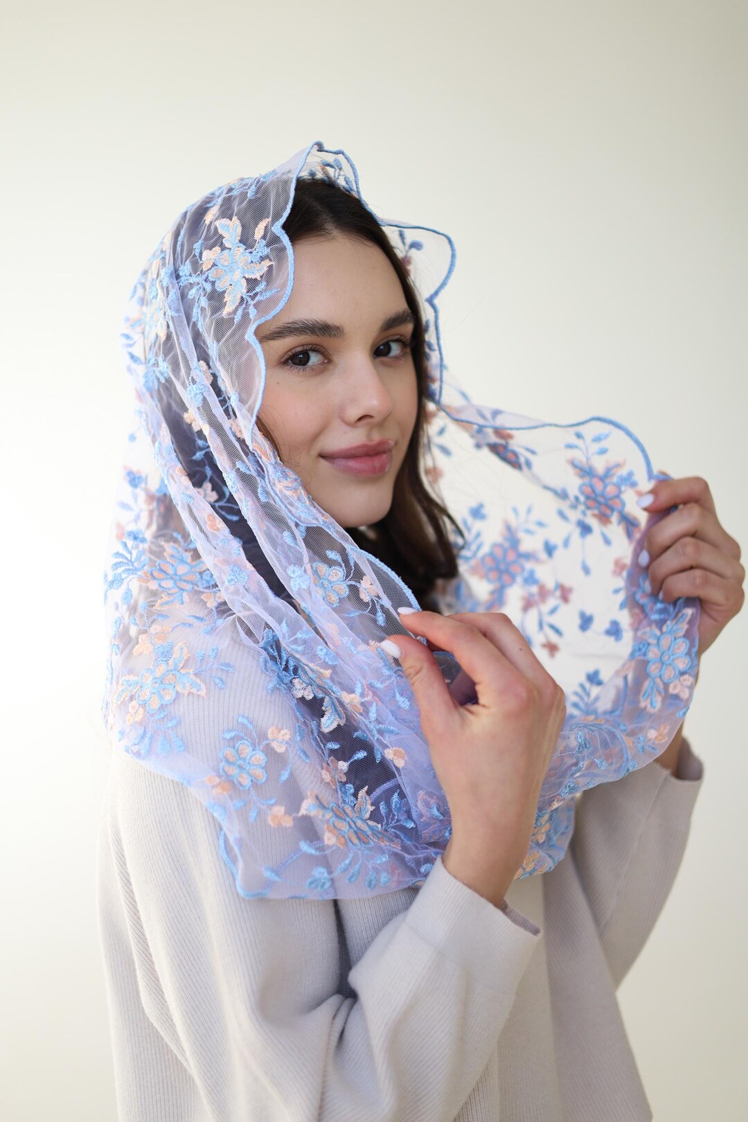 Limited Infinity Chapel Veil, Catholic Blue Head Covering Veil for ...